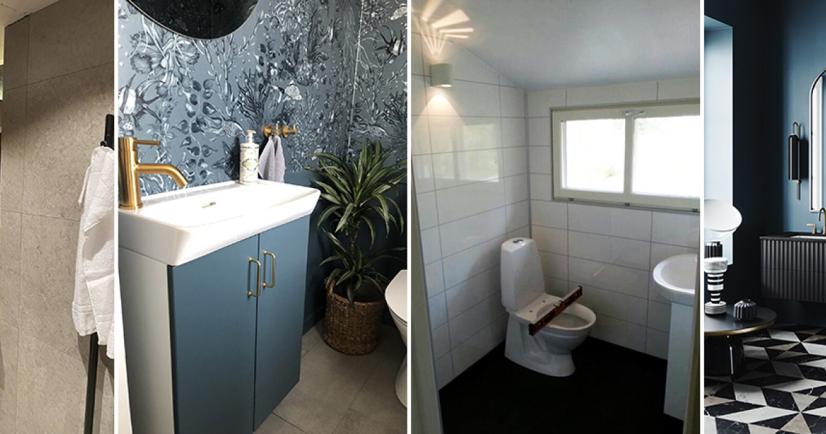 Badrum med kakel vs plastmatta, våtrumsskiva och målade väggar ...