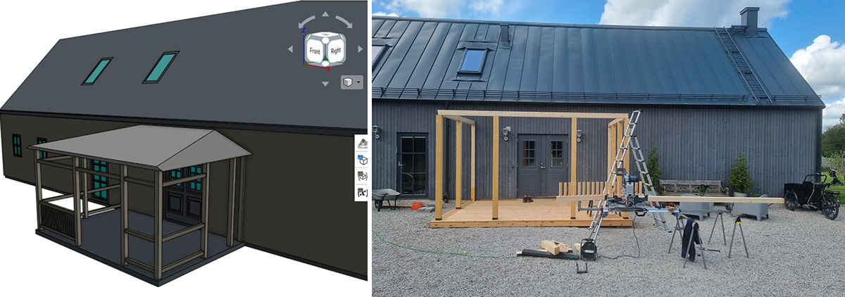 Veranda med valmat tak. Dimensionering, vinklar bärlinor osv | Byggahus.se